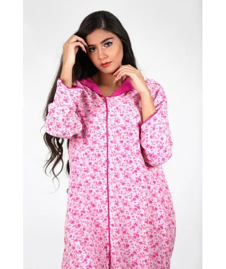 Djellaba printed with pink randa - Biyadina Store